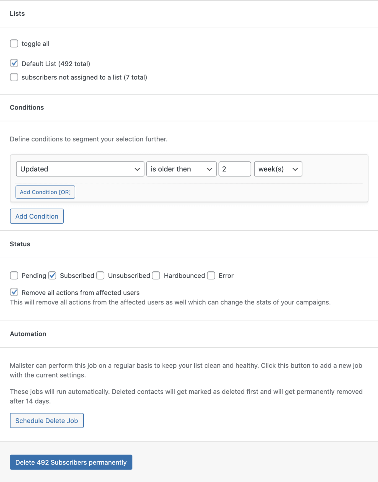 Delete Subscribers - Mailster Knowledge Base